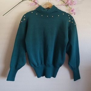 Meister | Sweaters | Vintage Meister Sweater Gold Star Cowl Neck Green ...